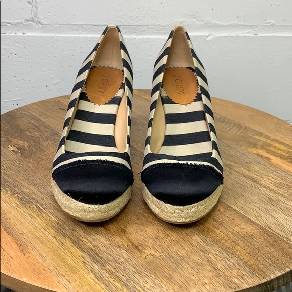 J. Crew | Shoes | J Crew Seville Canvas And Satin Wedge Espadrilles ...